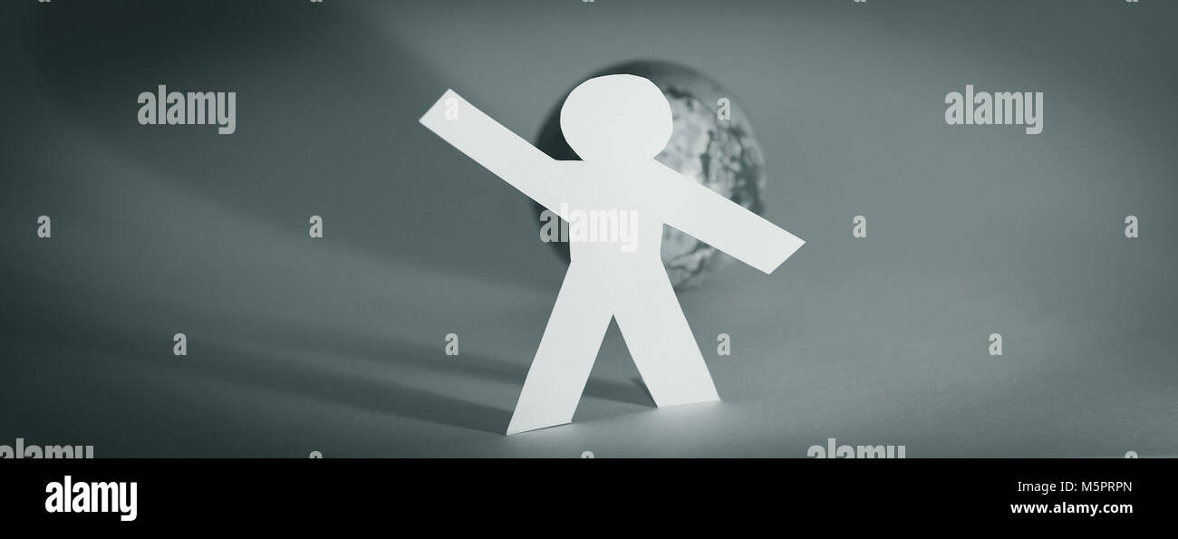 stylish paper man standing near the globe Stock Photo - Alamy