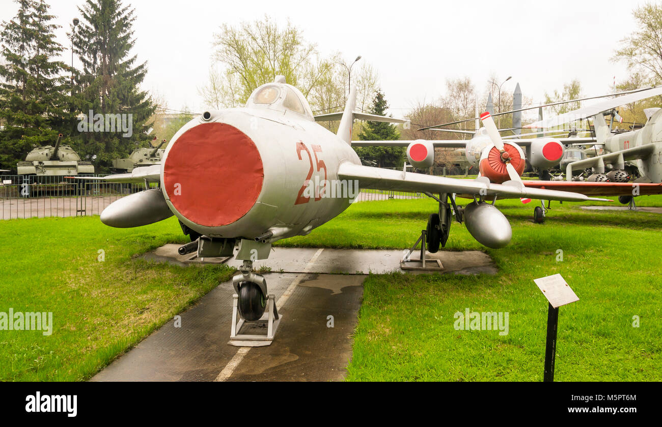 Vintage Soviet Russian grey jet fighter parked outdoor Stock Photo - Alamy