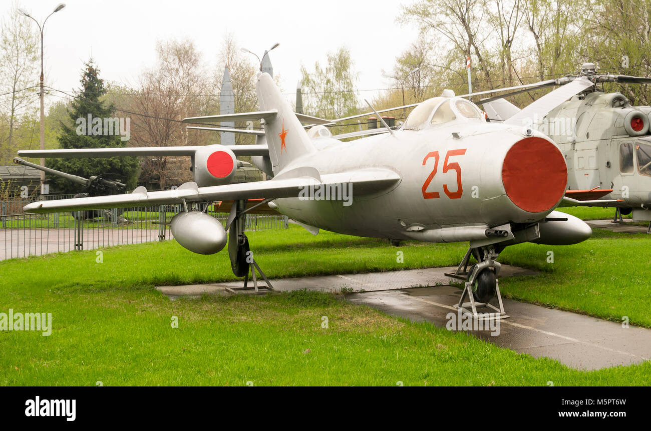 Vintage Soviet Russian grey jet fighter parked outdoor Stock Photo - Alamy