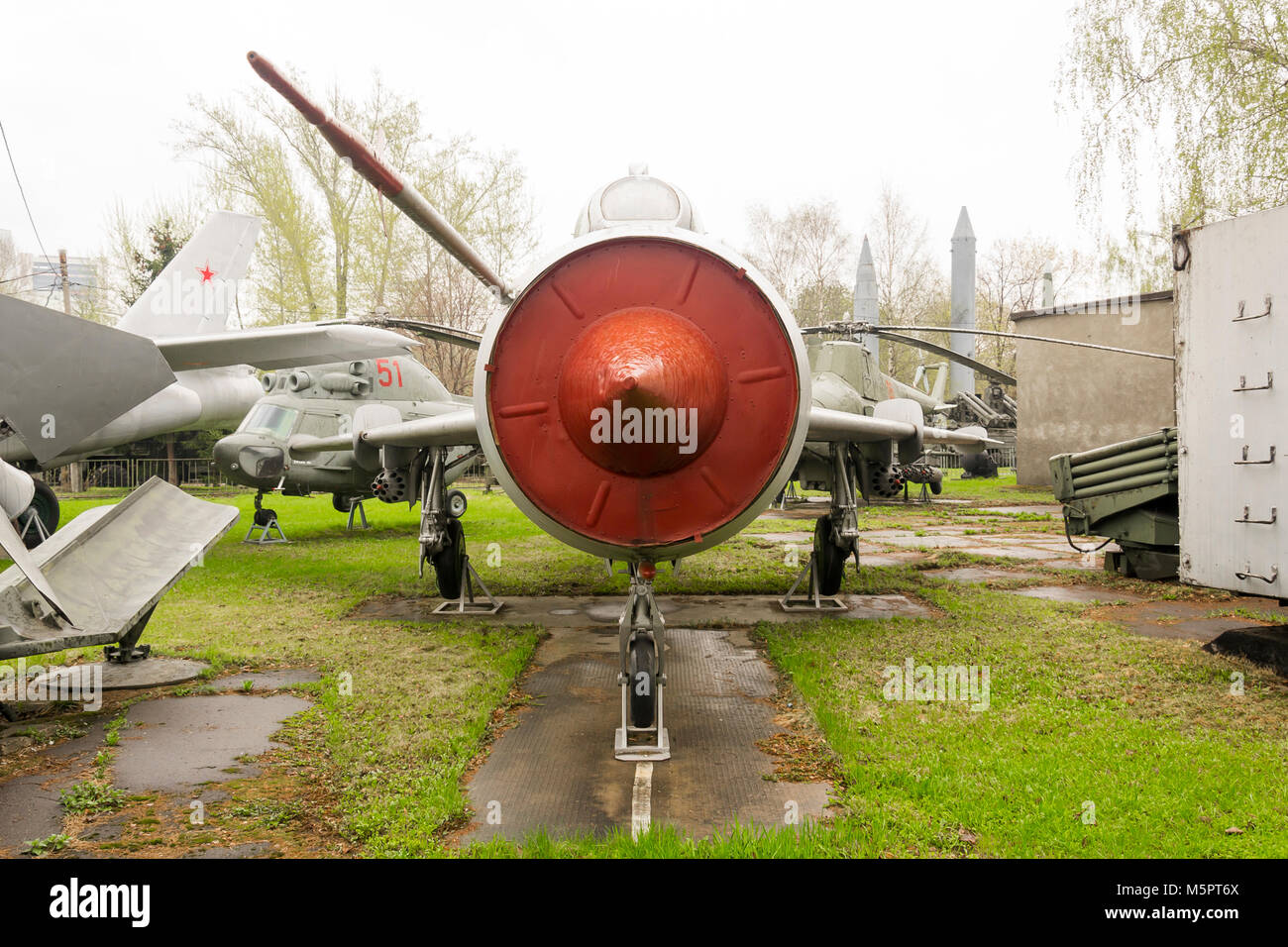 Vintage Soviet Russian grey jet fighter parked outdoor Stock Photo - Alamy