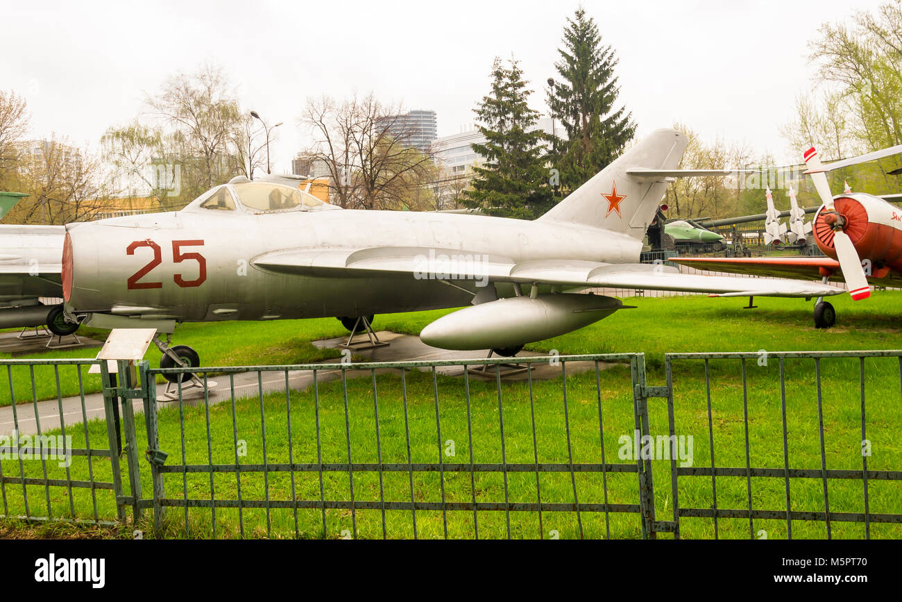 Vintage Soviet Russian grey jet fighter parked outdoor Stock Photo - Alamy