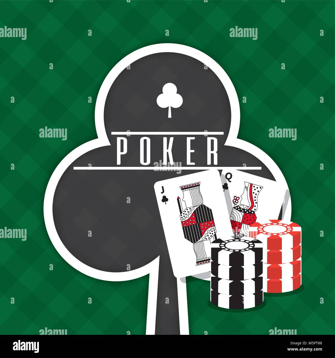 poker sign club cards and chips gamble green background Stock Vector ...