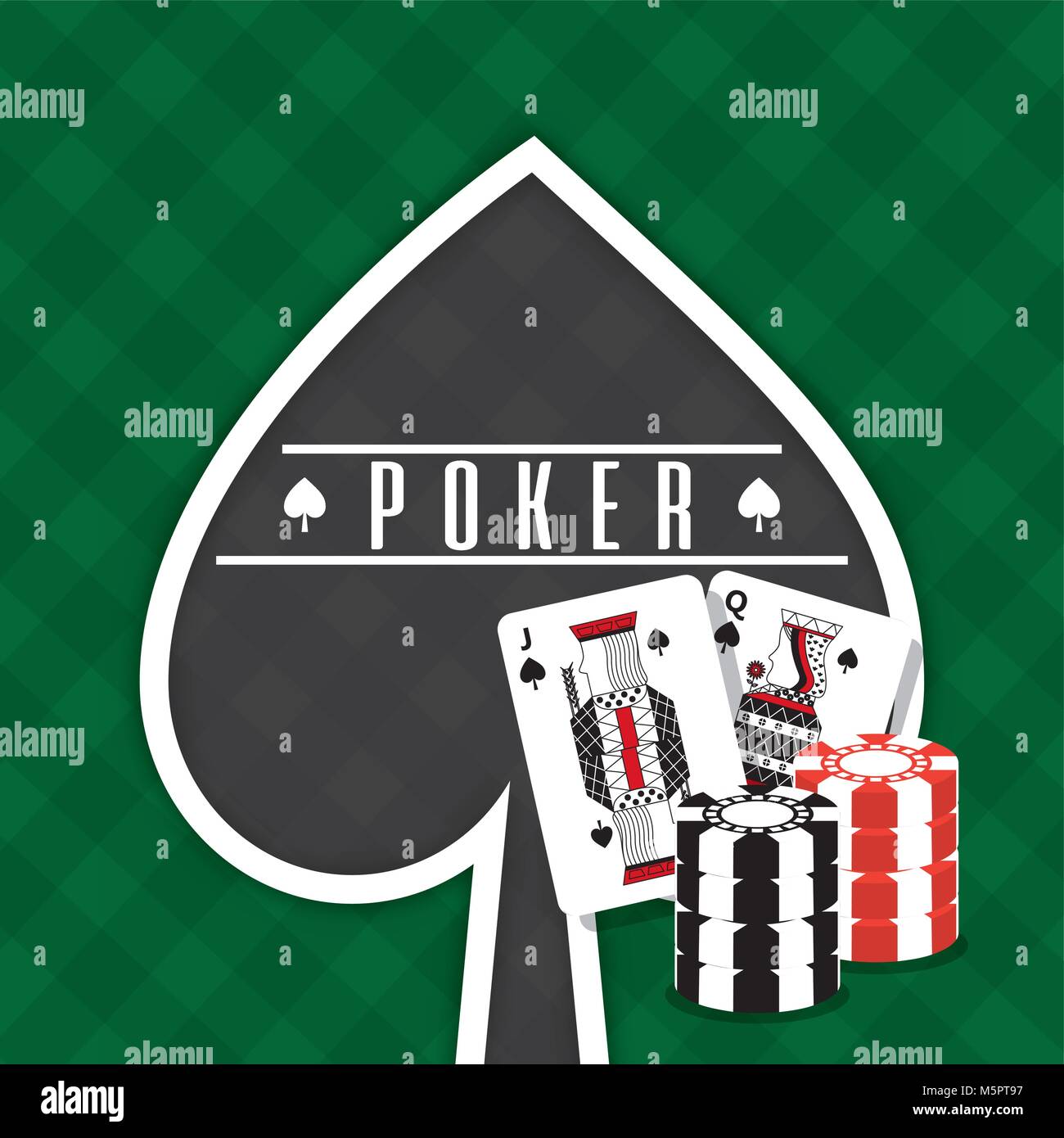 poker sign spade cards and chips gamble green background Stock Vector ...