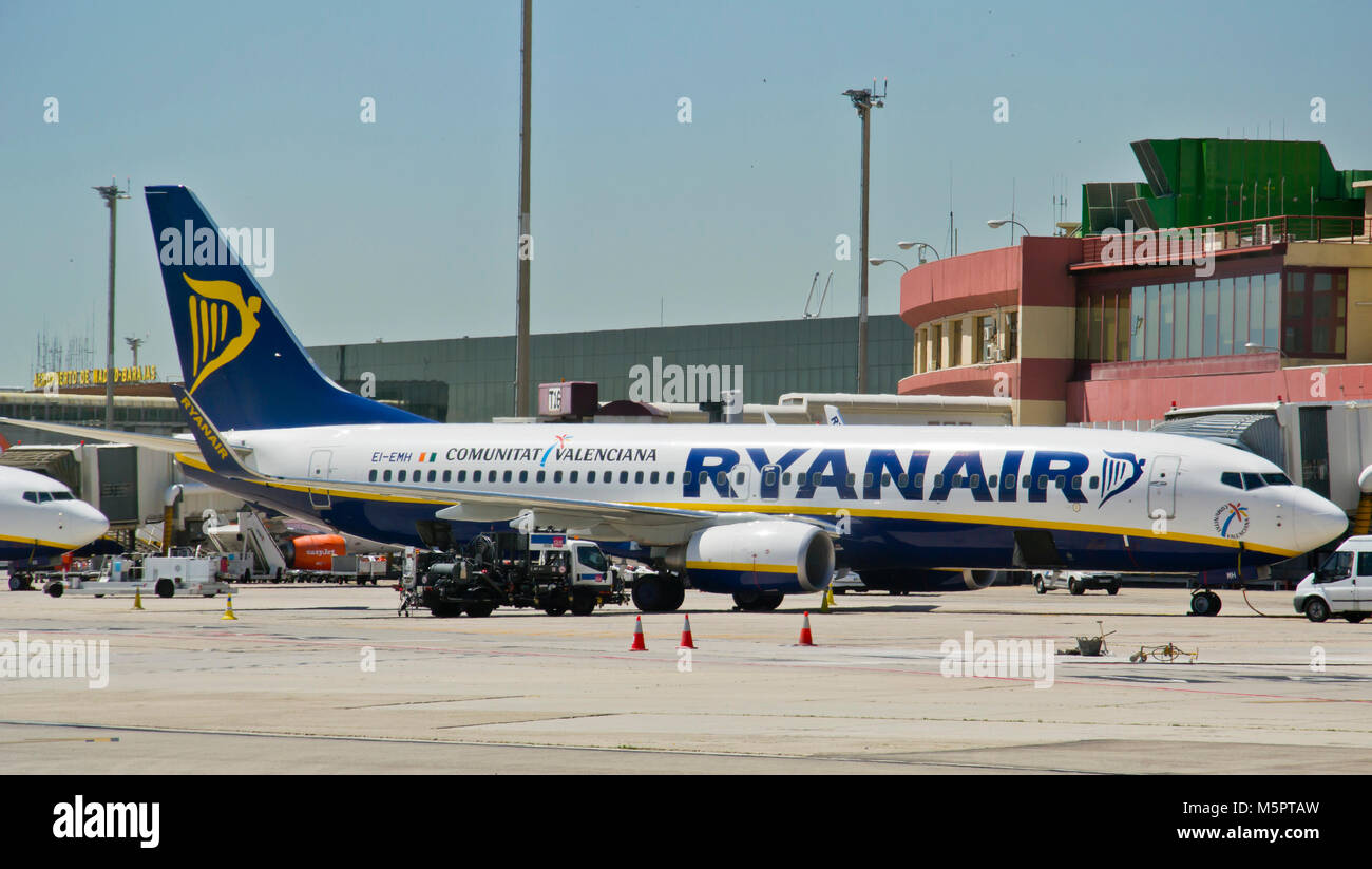 MADRID, SPAIN - MAY 9, 2012: A Ryanair aircraft at the Barajas Airport ...
