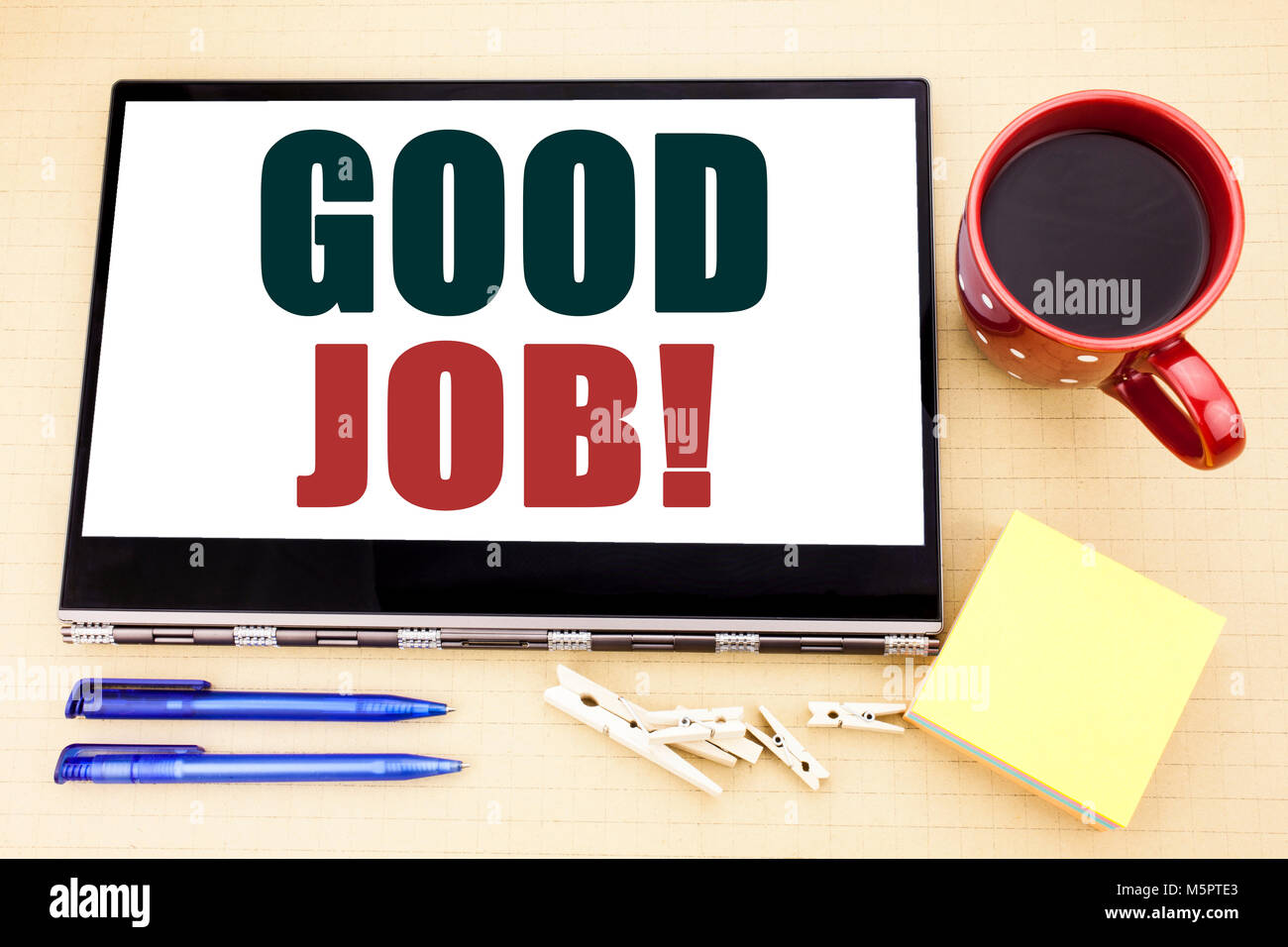 Hand writing text caption inspiration showing Good Job. Business ...