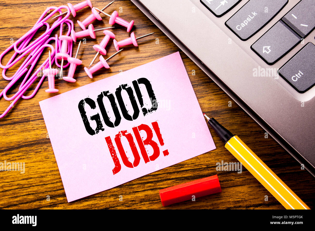 Handwritten text showing Good Job. Business concept for Success ...