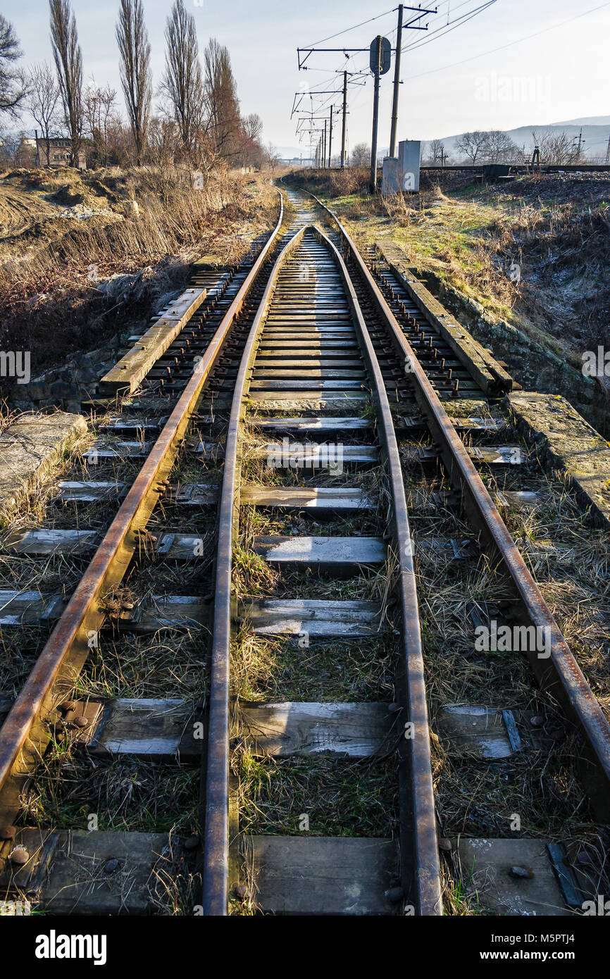 old railroad in springtime. transportation background Stock Photo - Alamy