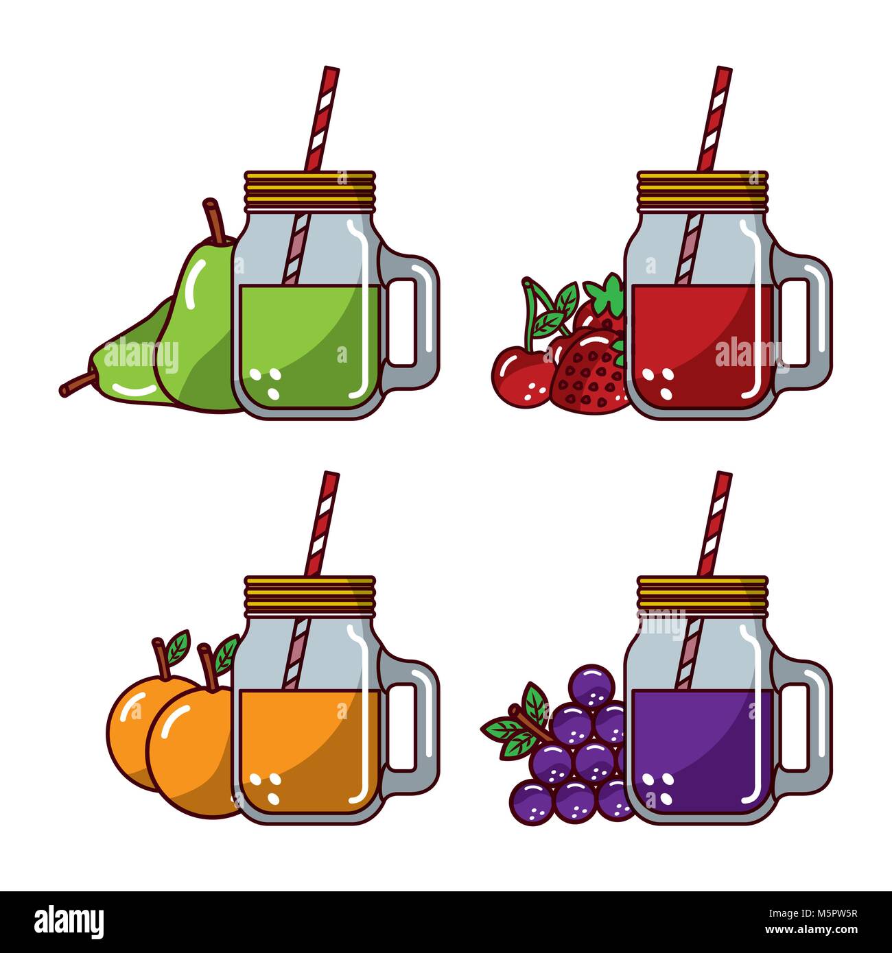 Set organic fruits juices Cut Out Stock Images & Pictures - Alamy