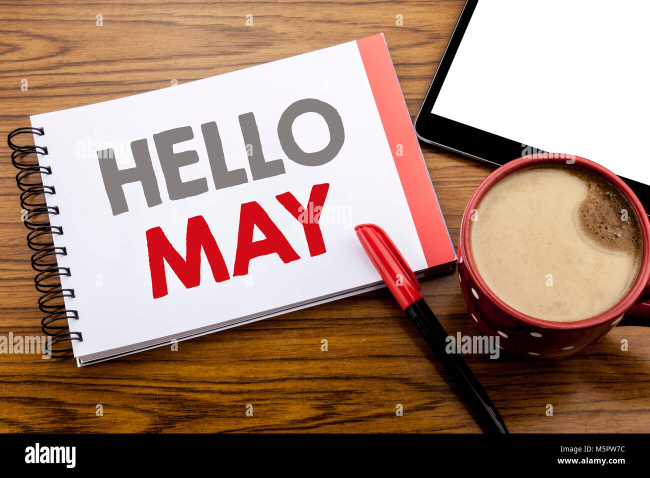 Handwriting Announcement text showing Hello May Month. Business concept ...