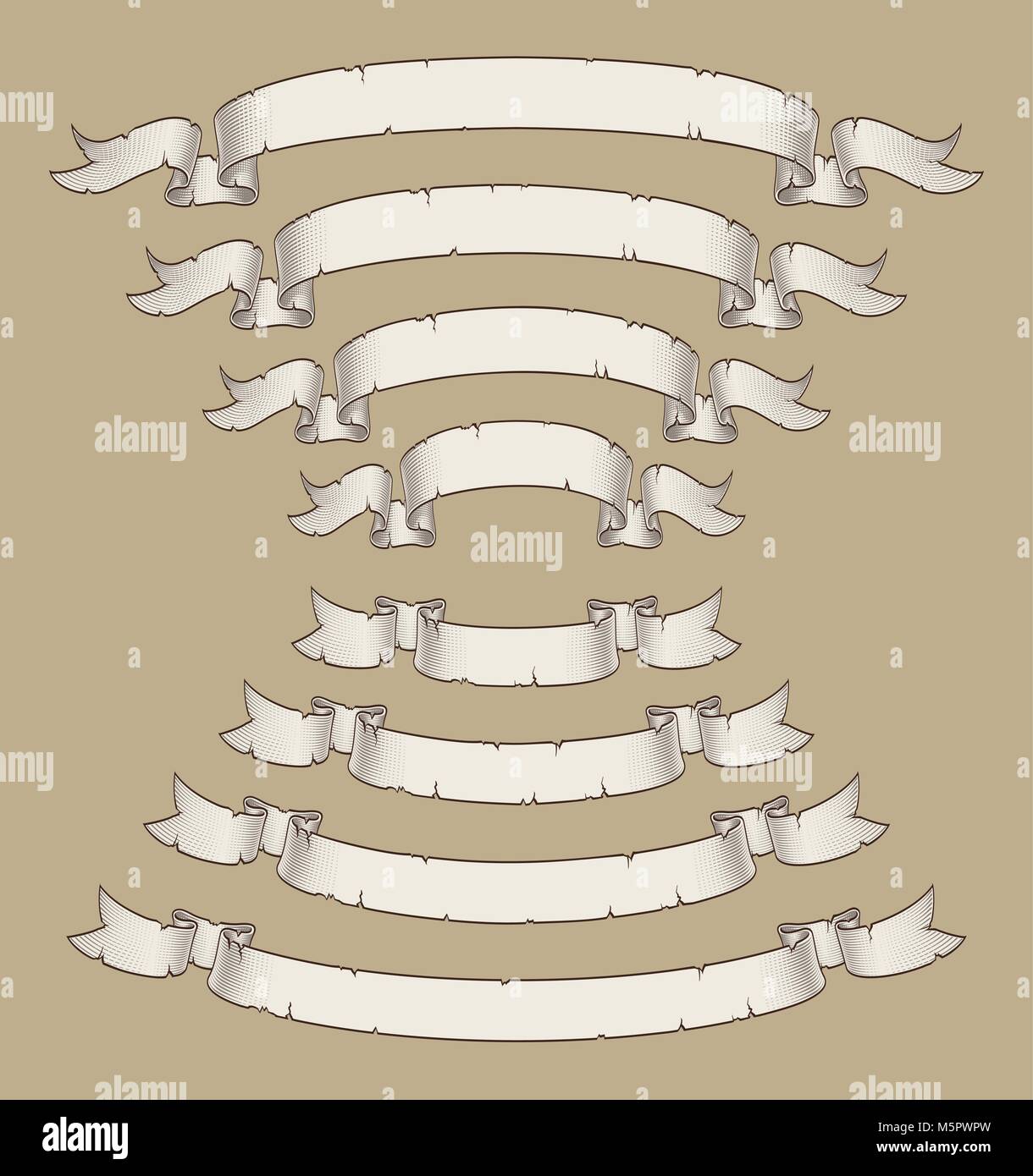 Vector illustration of age old papyrus or parchment ribbons. Four sizes ...