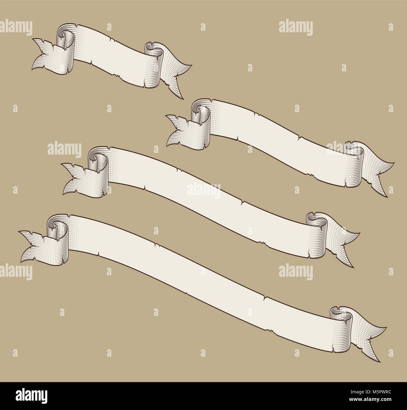 Vector illustration of age old papyrus or parchment ribbons. Four sizes ...