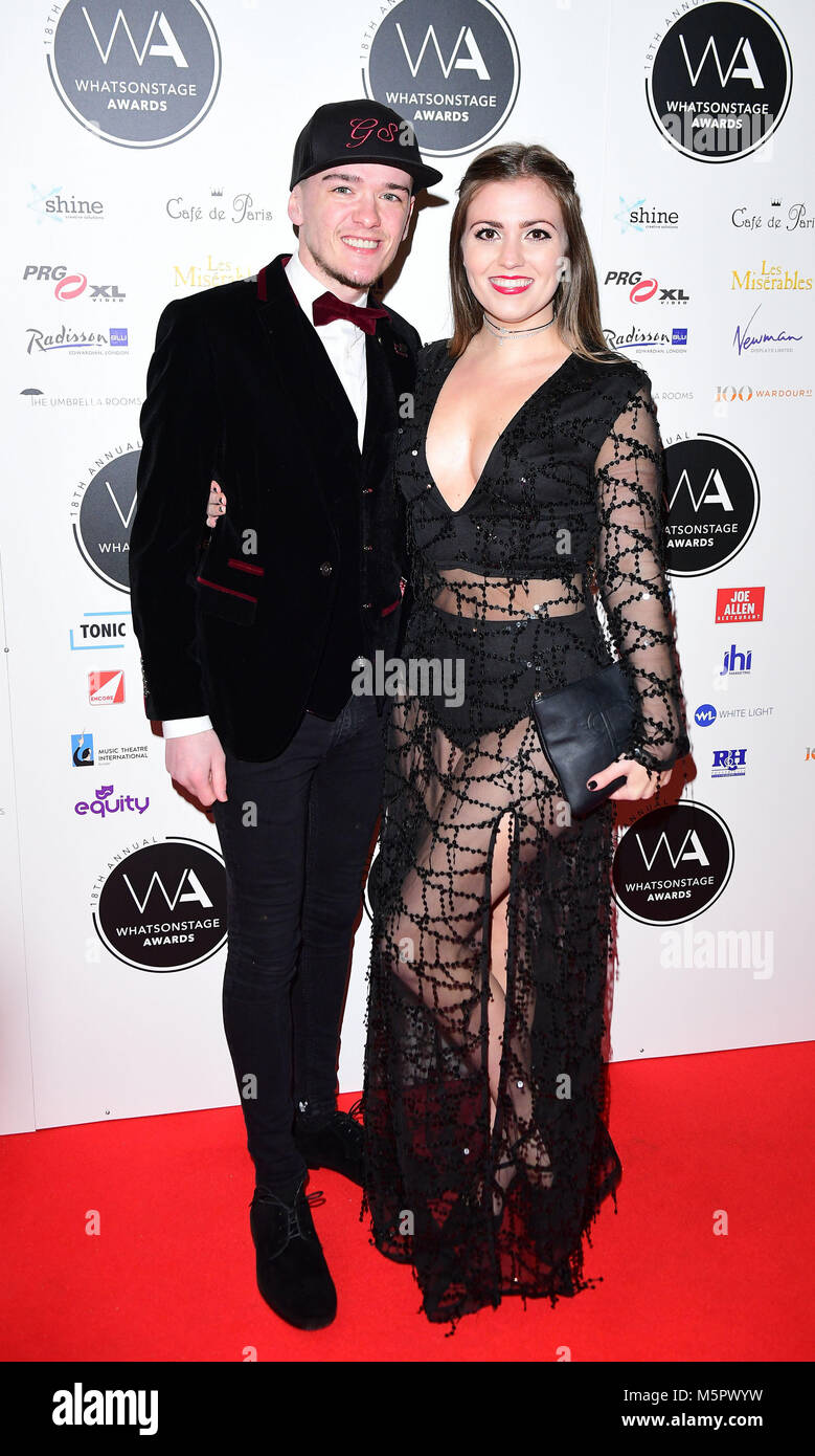 George Sampson and Lauren Grice, attend the WhatsOnStage Awards at the ...
