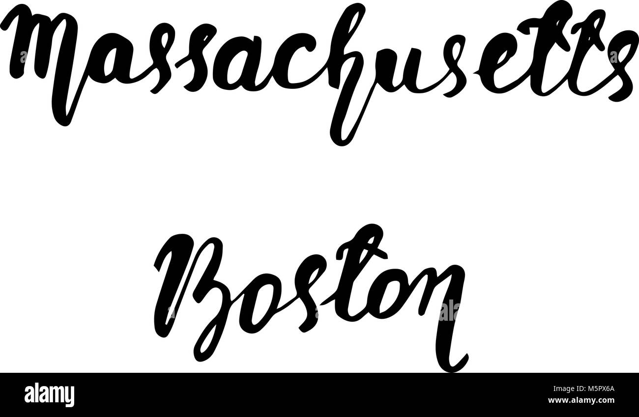 State USA Massachusetts and capital Boston hand lettering element ...