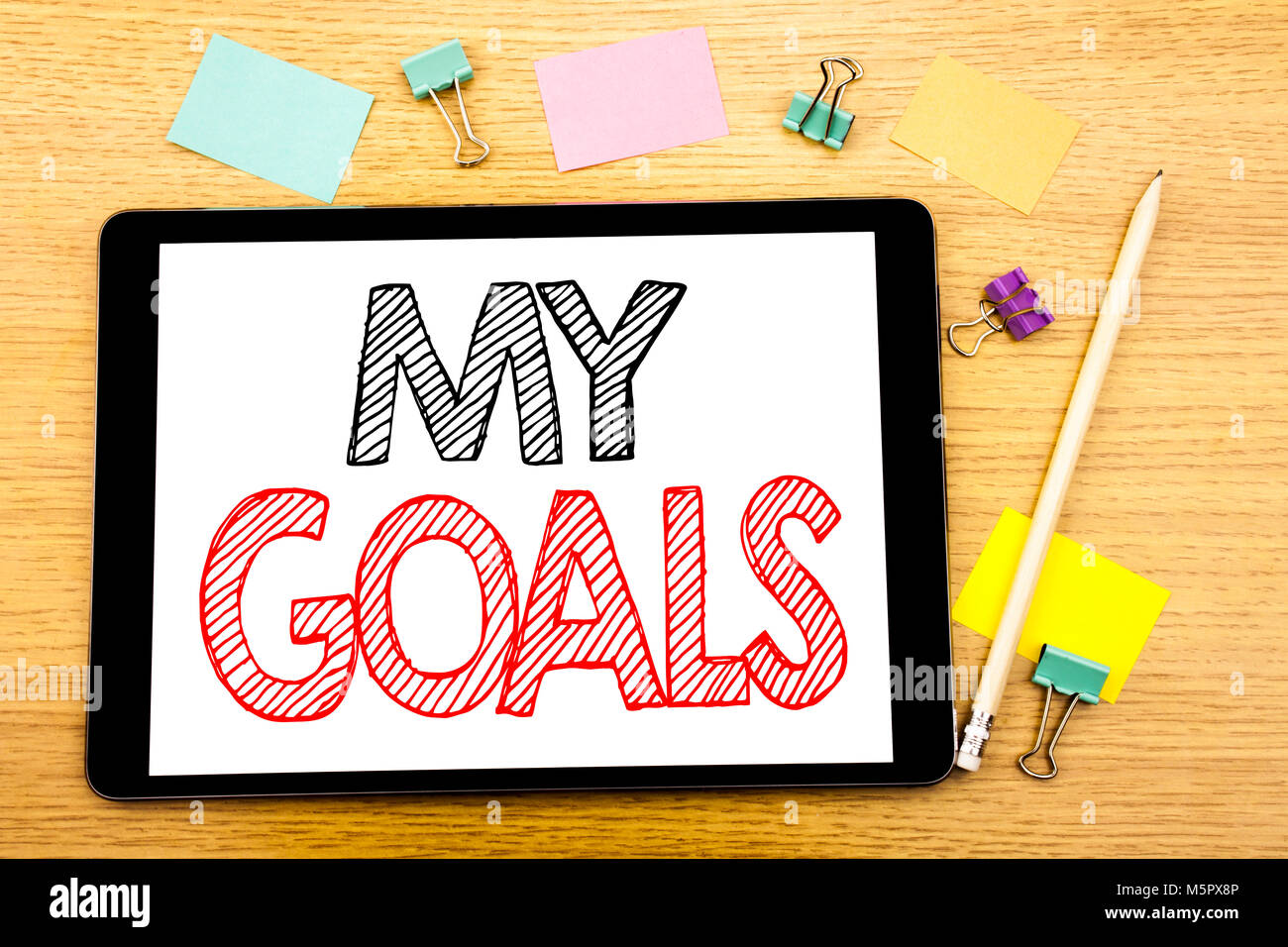 Writing text showing My Goals. Business concept for List Plan for ...