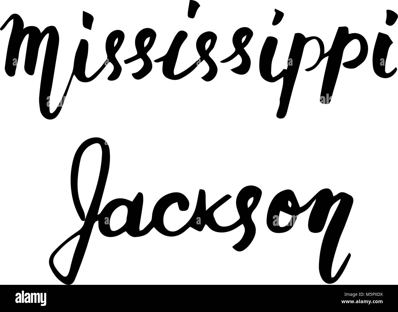 State USA Mississippi and capital Jackson hand lettering element ...