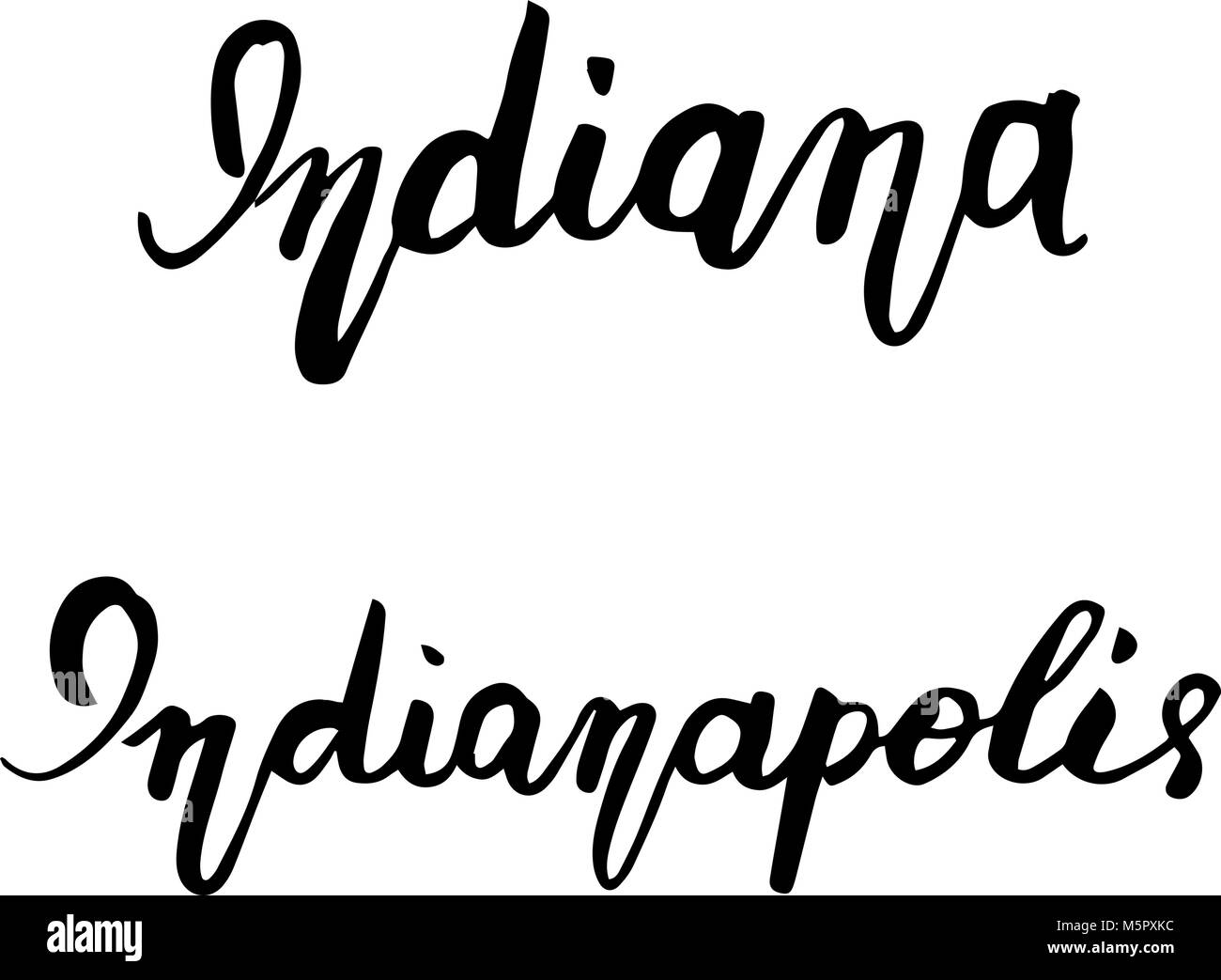 State USA Indiana and capital Indianapolis hand lettering element ...