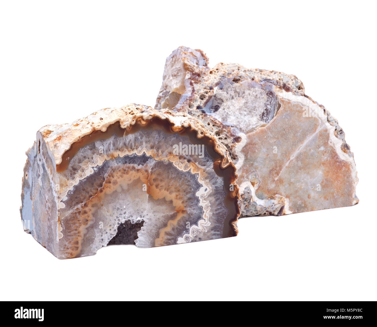 Partially polished multicolor agate geode with crystaline druzy center ...