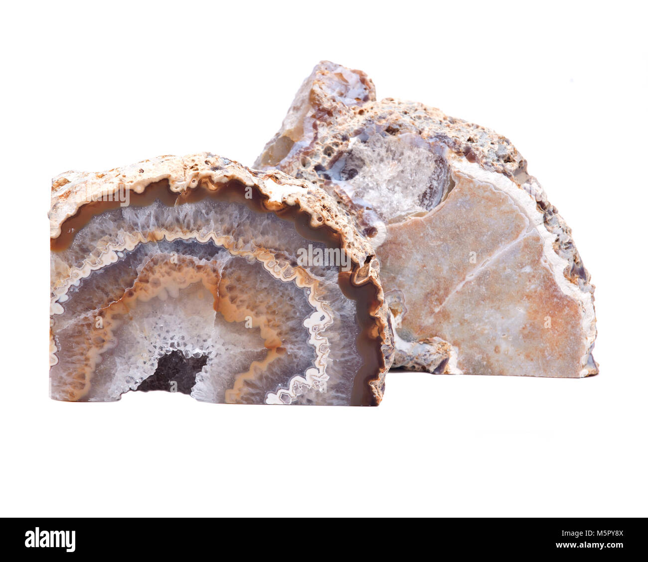 Partially polished multicolor agate geode with crystaline druzy center ...