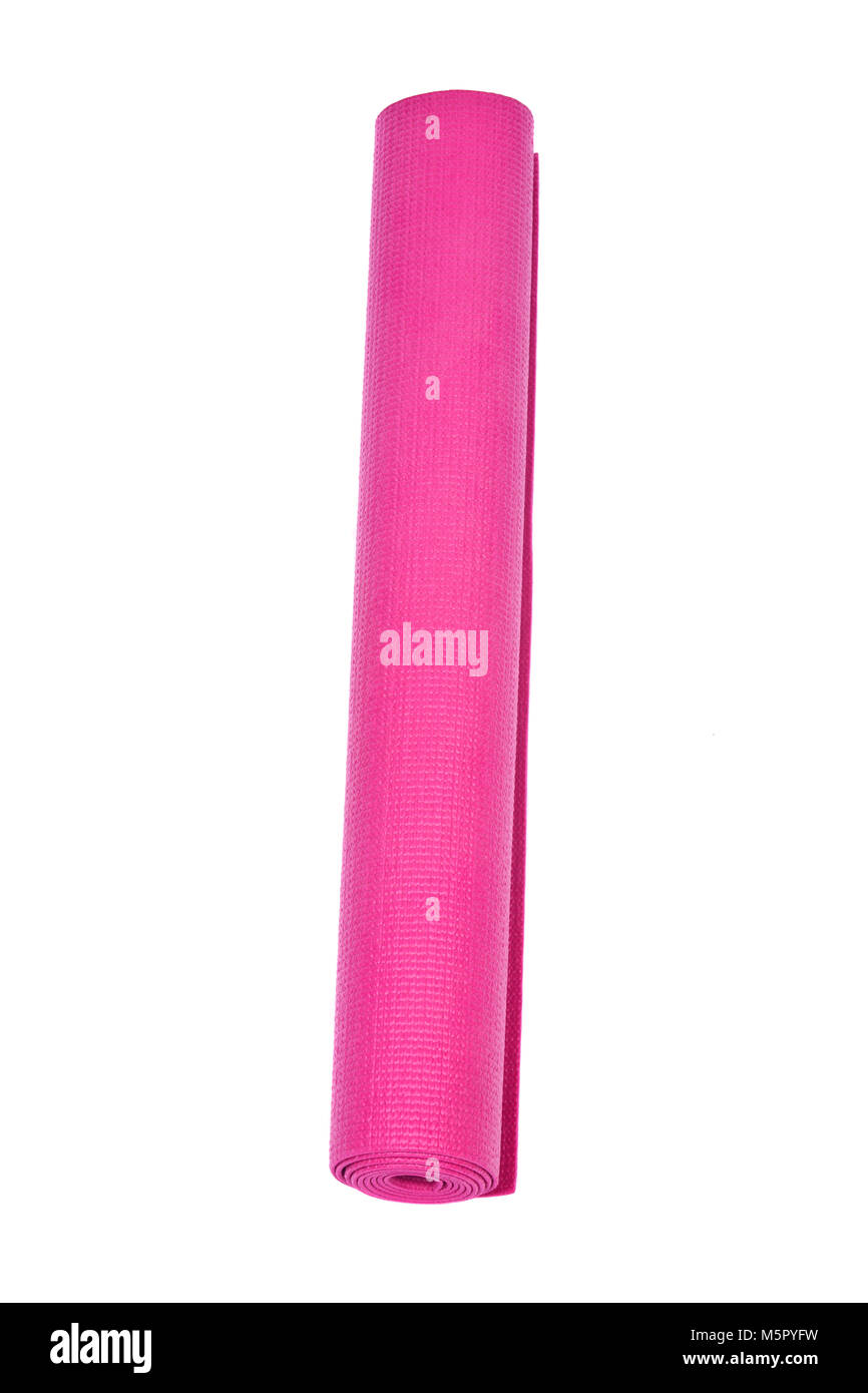 Pink foam yoga and pilates mat isolated on white background Stock Photo ...