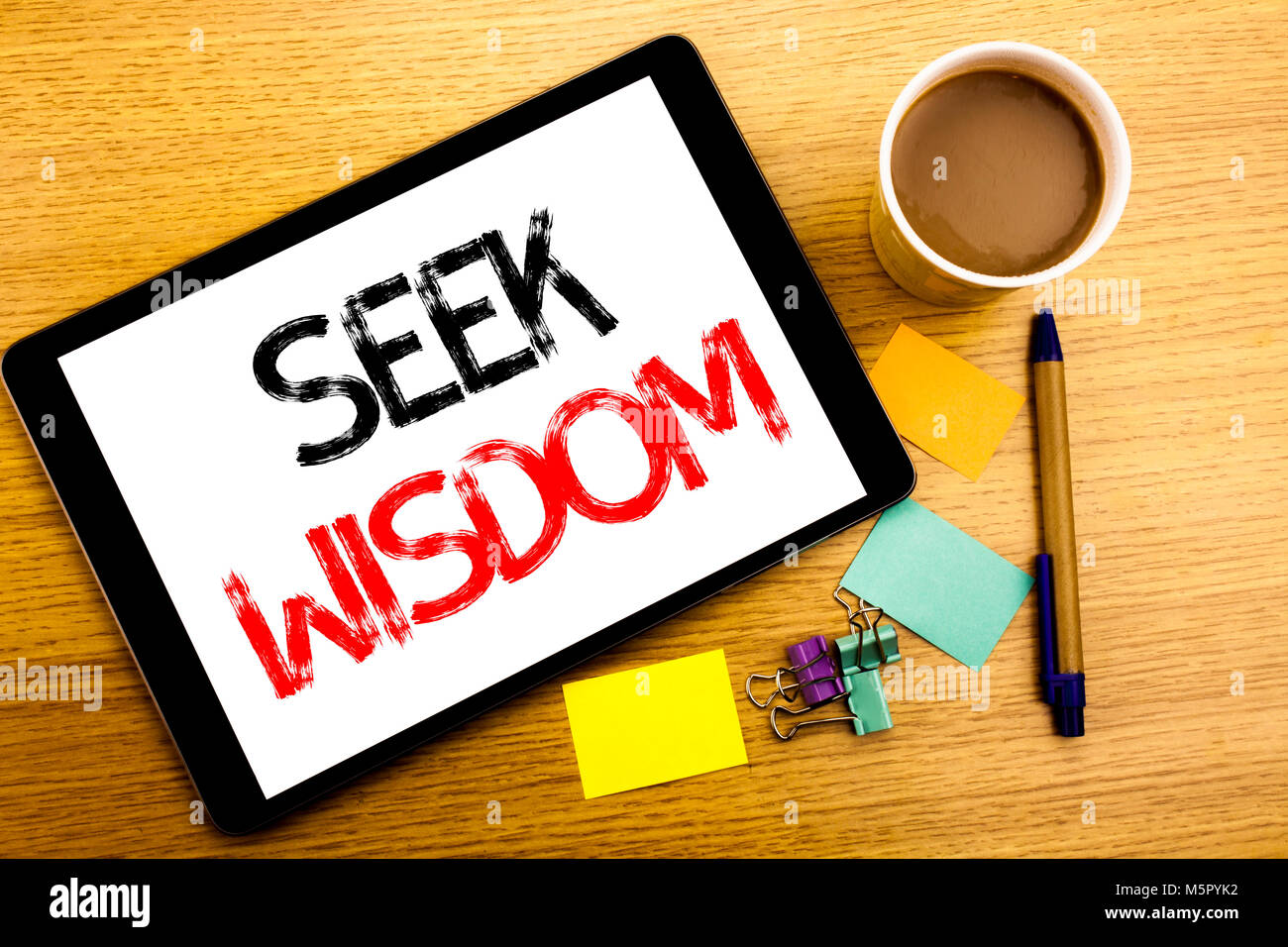 Handwritten text caption showing Seek Wisdom. Business concept writing ...