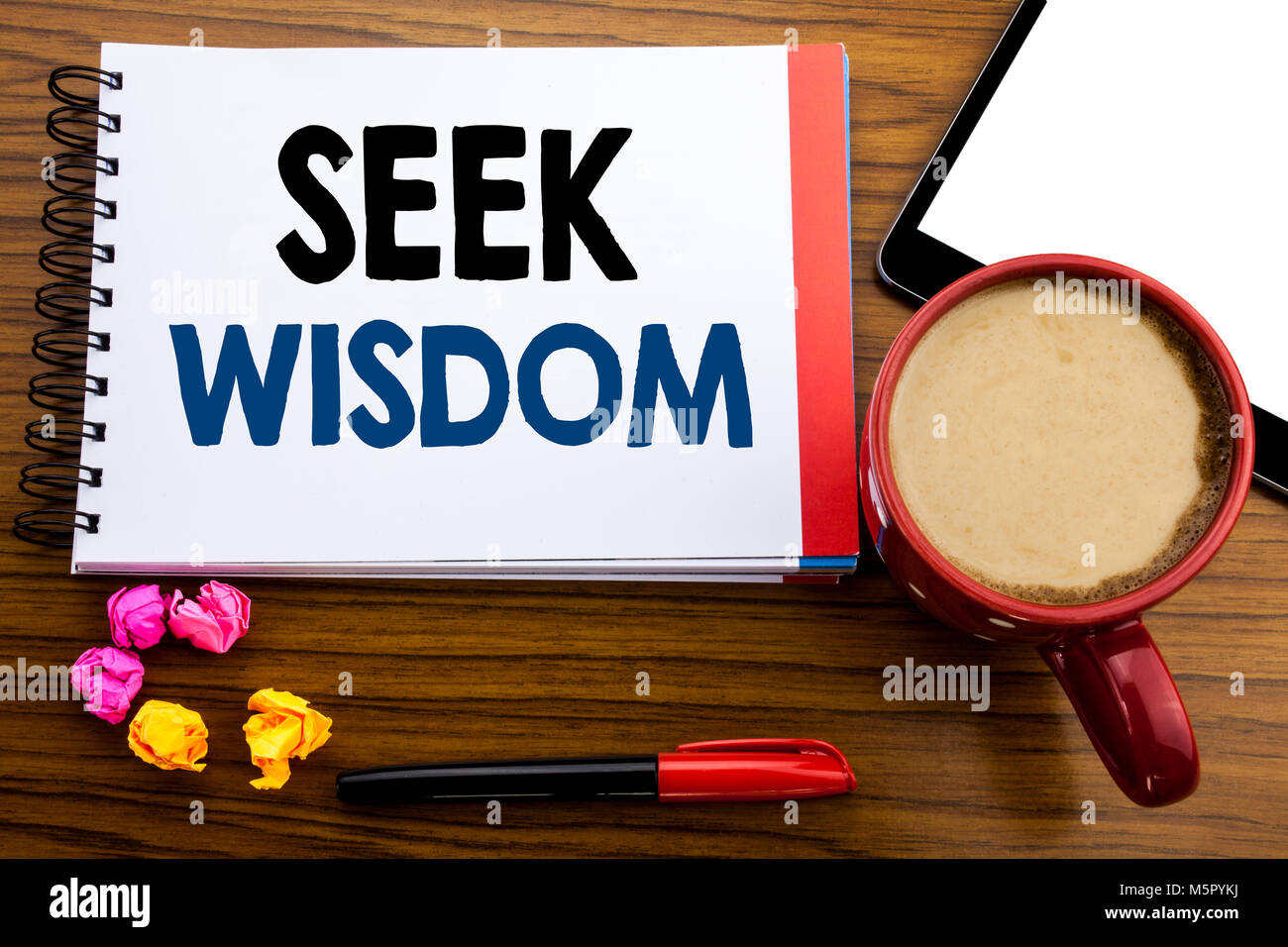 Handwritten text showing Seek Wisdom. Business concept writing ...