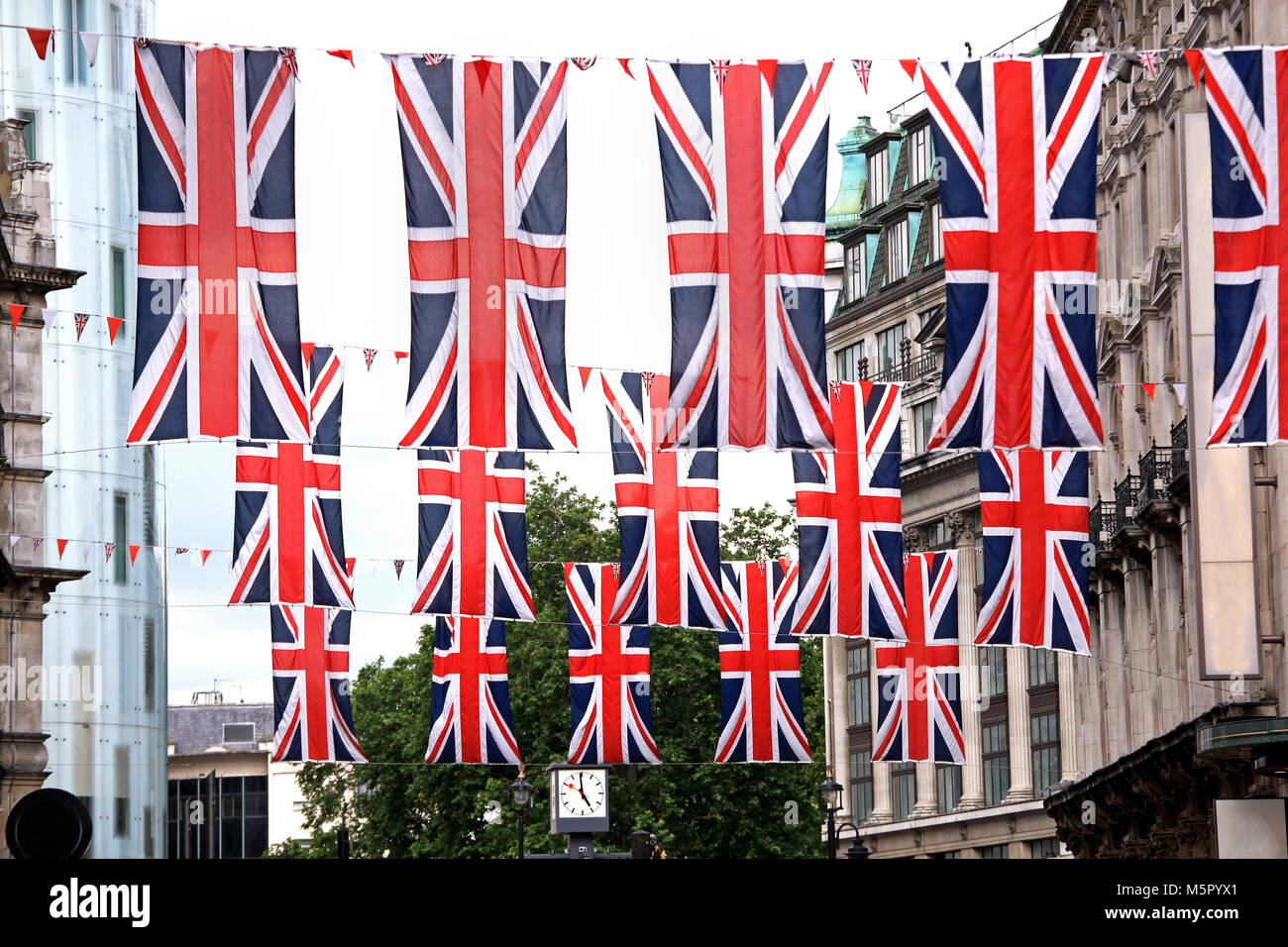 London street decorated with Briish flags during queen jubilee ...