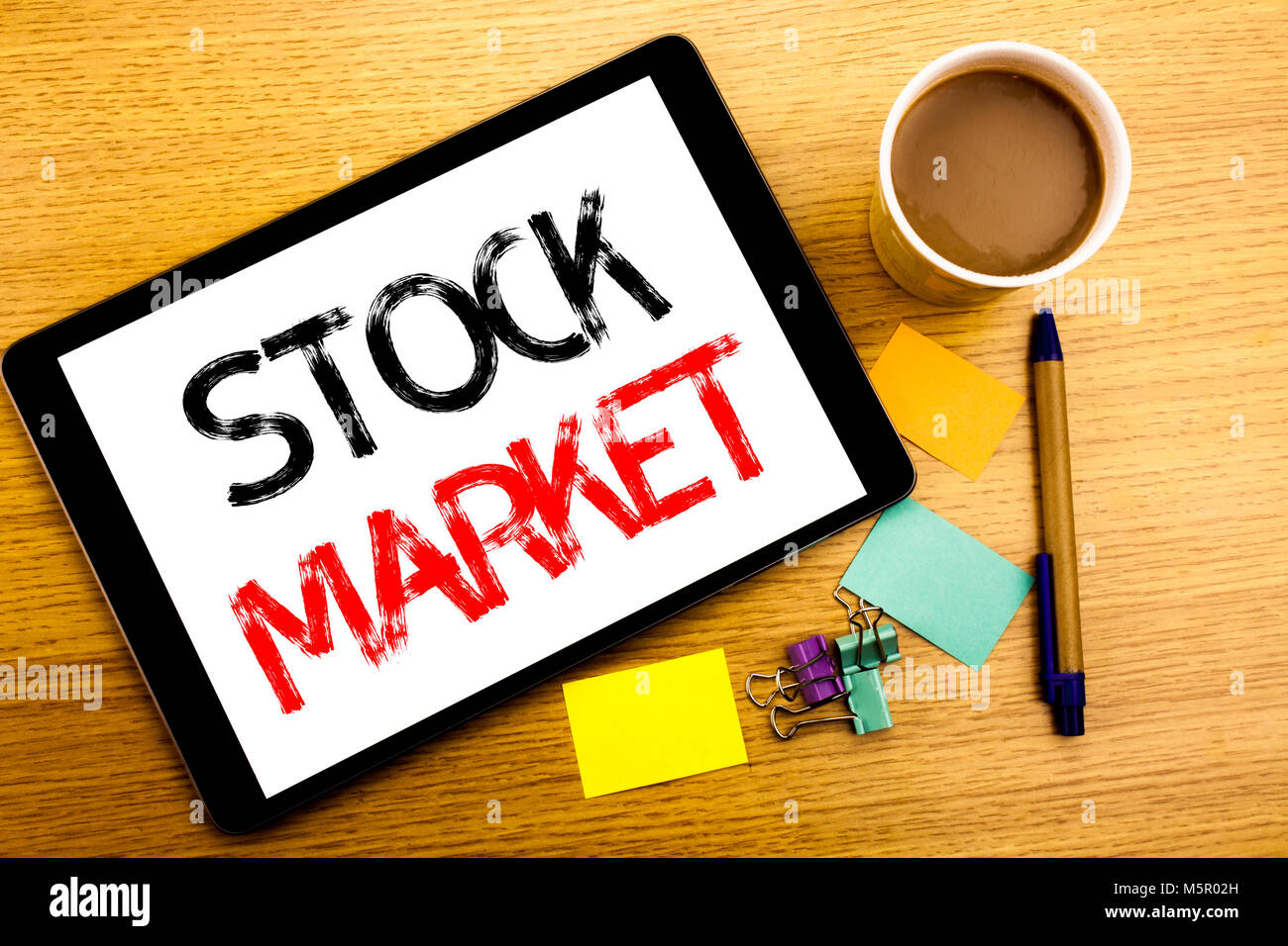 Handwritten text caption showing Stock Market. Business concept writing ...