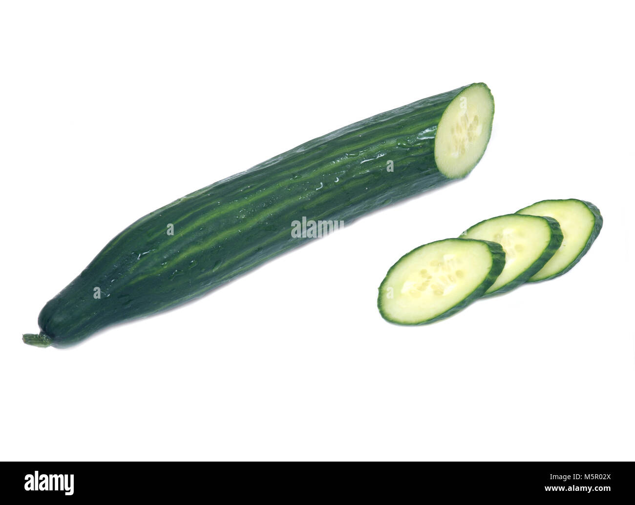 Long fresh english cucumber from greenhouse isolated on white ...