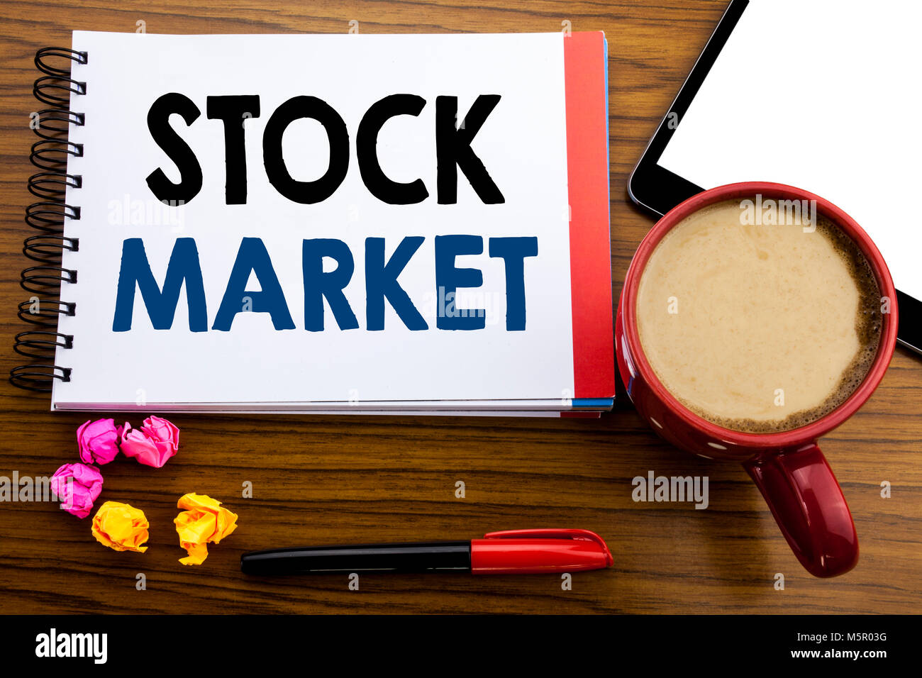 Handwritten text showing Stock Market. Business concept writing Equity ...