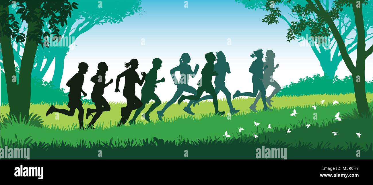 Girl teenager running meadow Stock Vector Images - Alamy