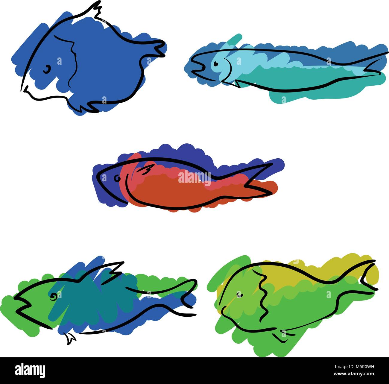Set of colored handdrawn fishes on a white background Stock Vector ...