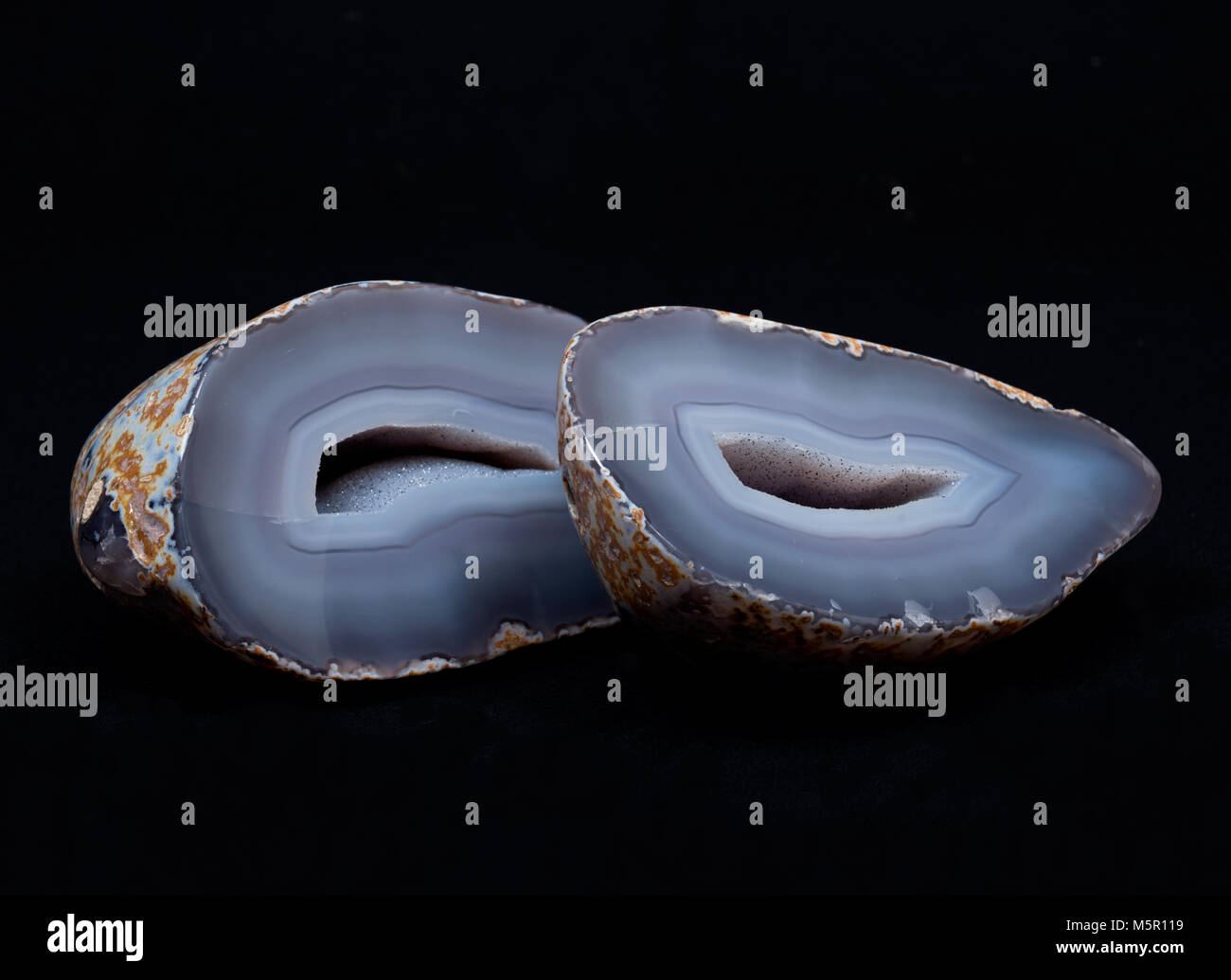 Partially polished blue lace agate geode with crystaline druzy center ...