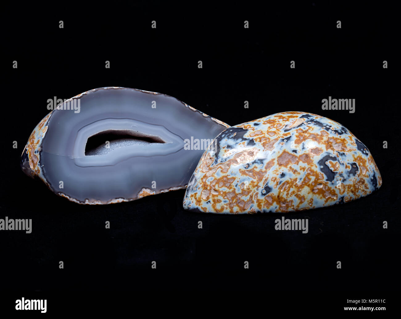 Partially polished blue lace agate geode with crystaline druzy center ...