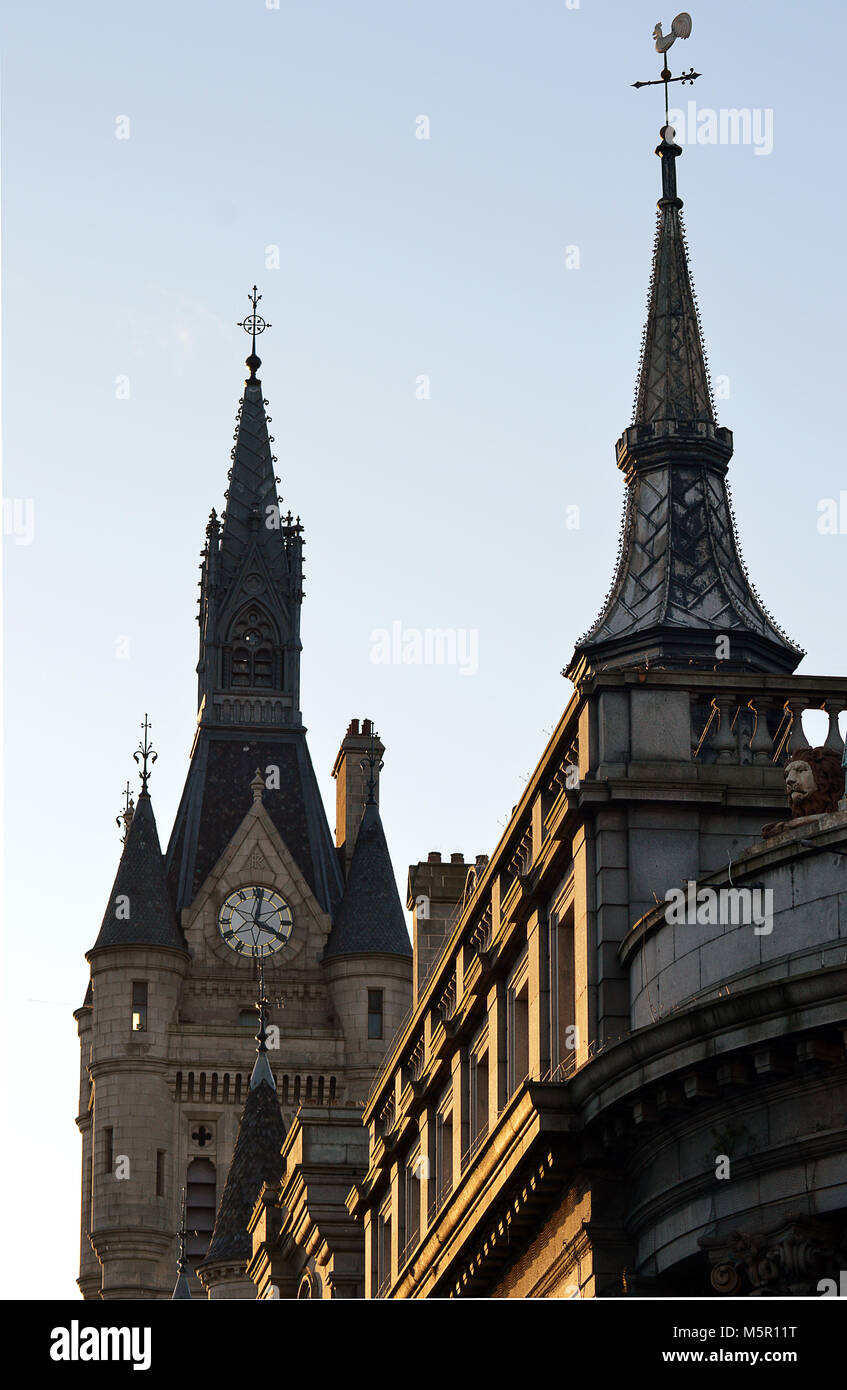 ABERDEEN, SCOTLAND - 12 FEBRUARY 2018: The towers and spires of the ...