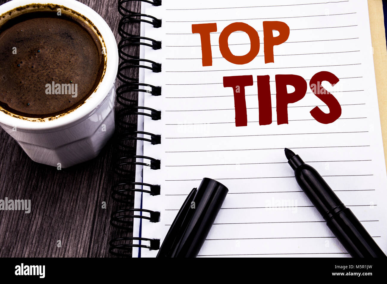 Writing text showing Top Tips. Business concept for Expert Tip Guidance ...