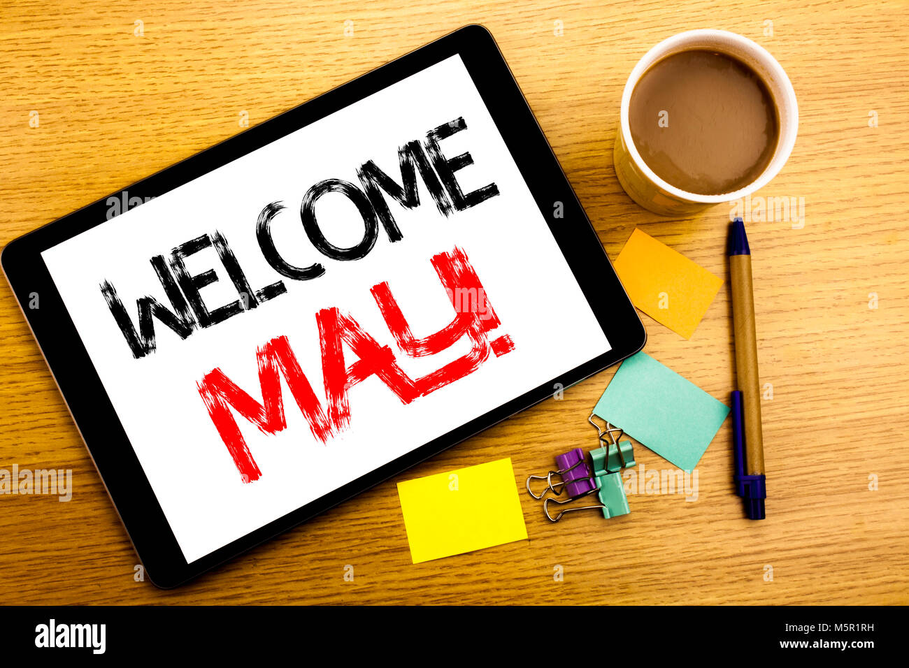 Handwritten text caption showing Welcome May. Business concept writing ...