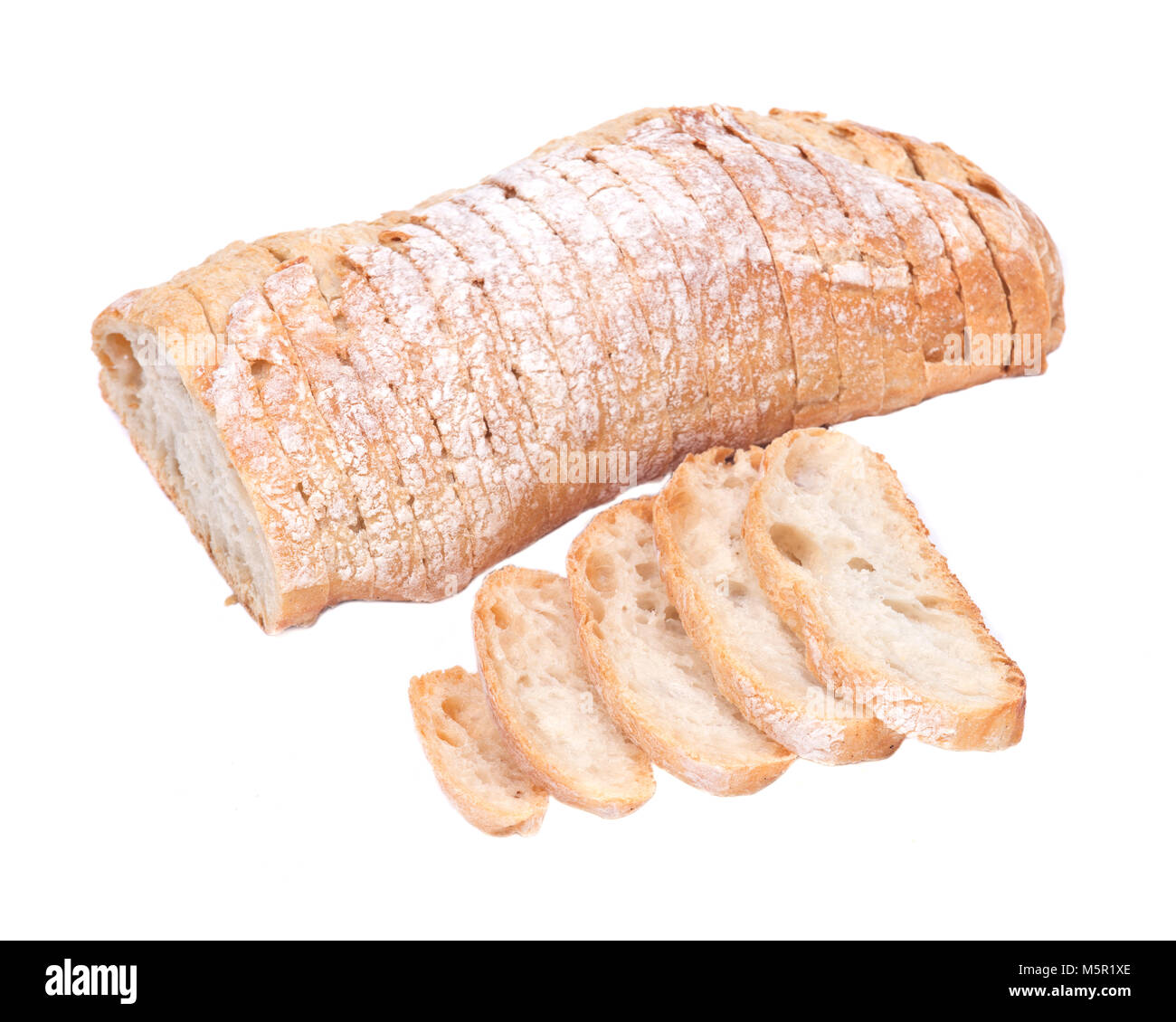 Sliced crusty ciabatta organic italian bread isolated on white ...