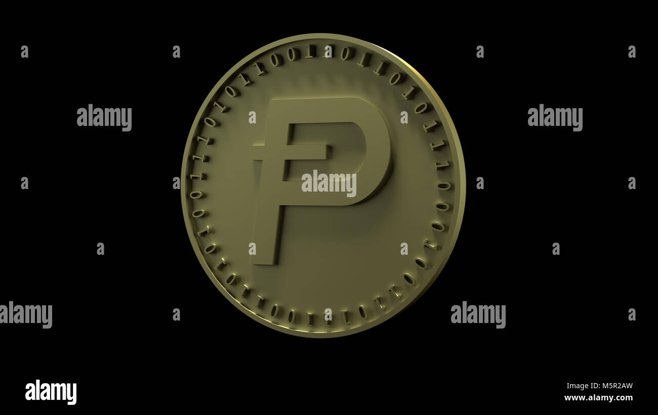 Gold coin with the symbol of Potcoin digital crypto currency and binary ...
