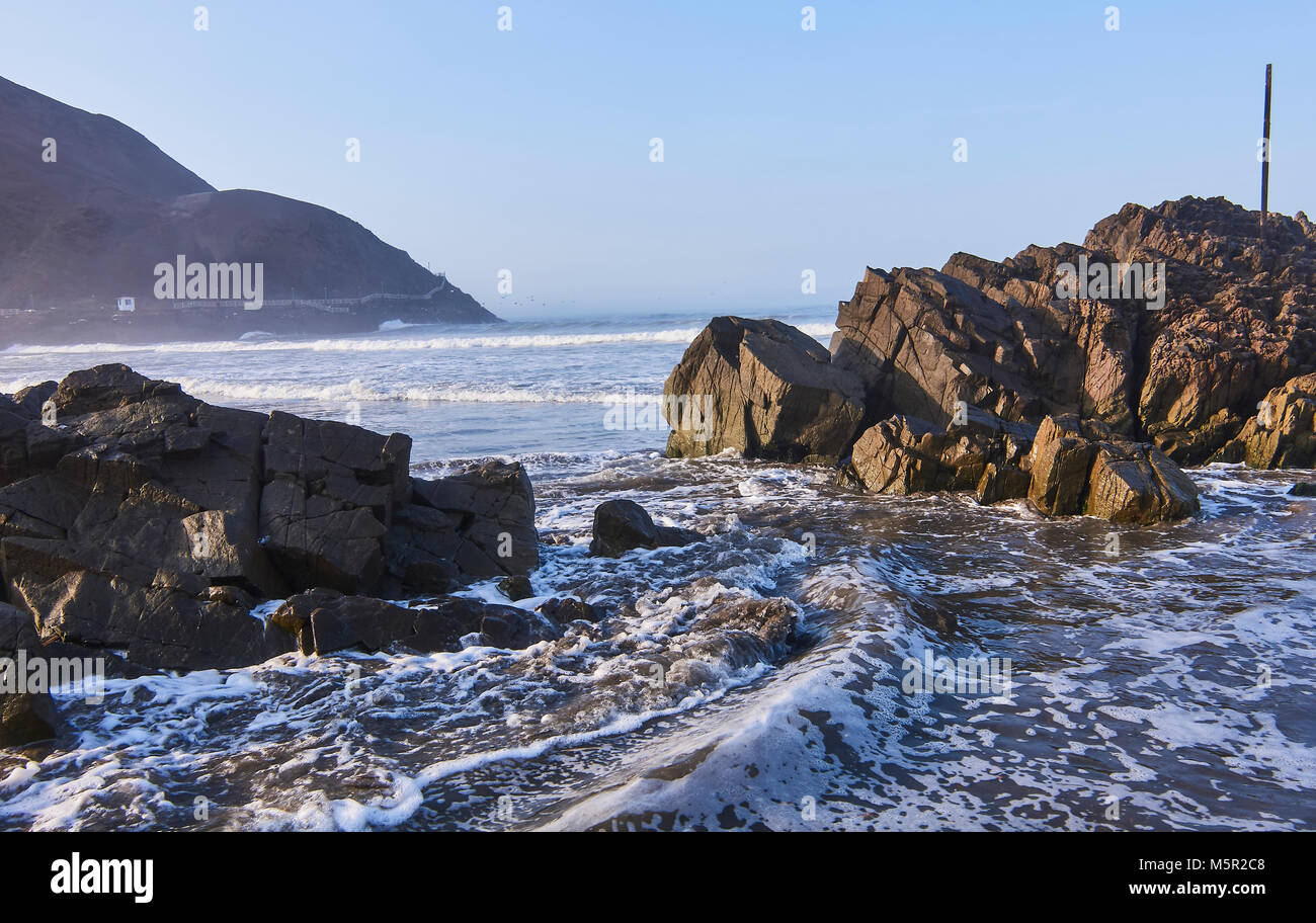 San Antonio beach in Chilca, south of Lima, Peru, at early AM Stock ...