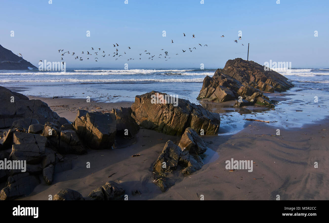 San Antonio beach in Chilca, south of Lima, Peru, at early AM Stock ...