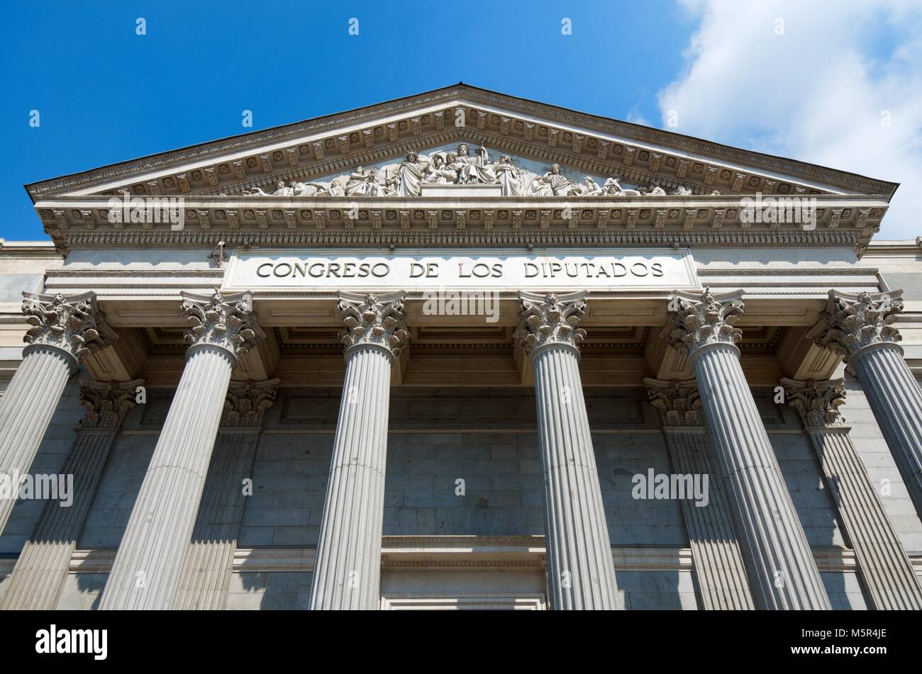 view of the main facade of the Spanish parliament, Congreso de los ...