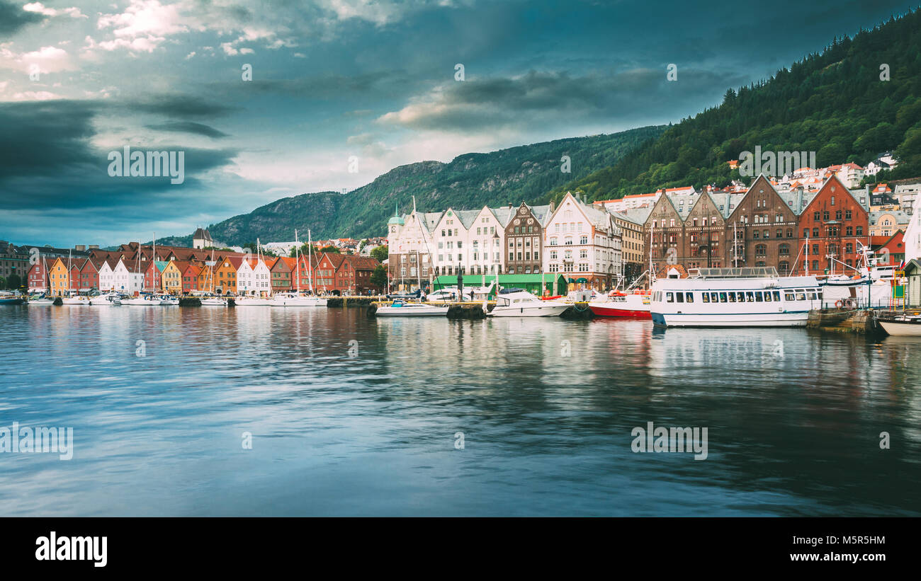 Bergen, Norway. View Of Historical Architecture, Buildings, Bryggen In ...