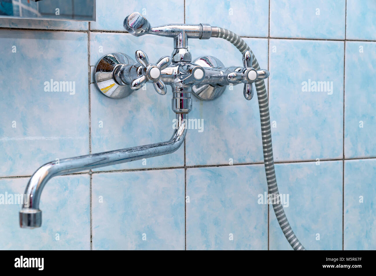 Shower tile bathroom bath water flowing clean fixture hi-res stock ...