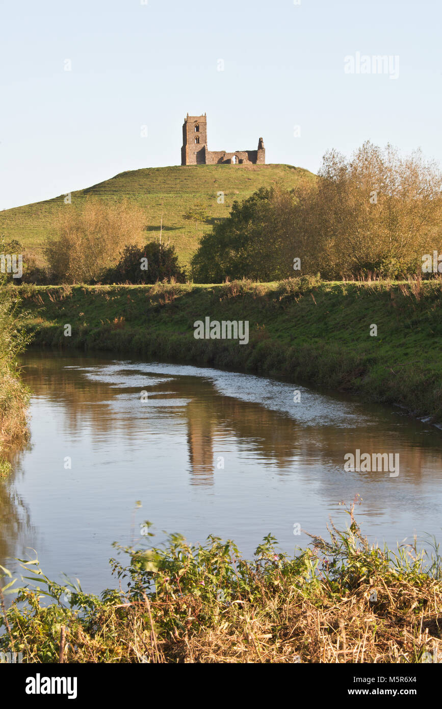 View of St Michaels Church on Burrow Mump, BurrowBridge in the Somerset ...