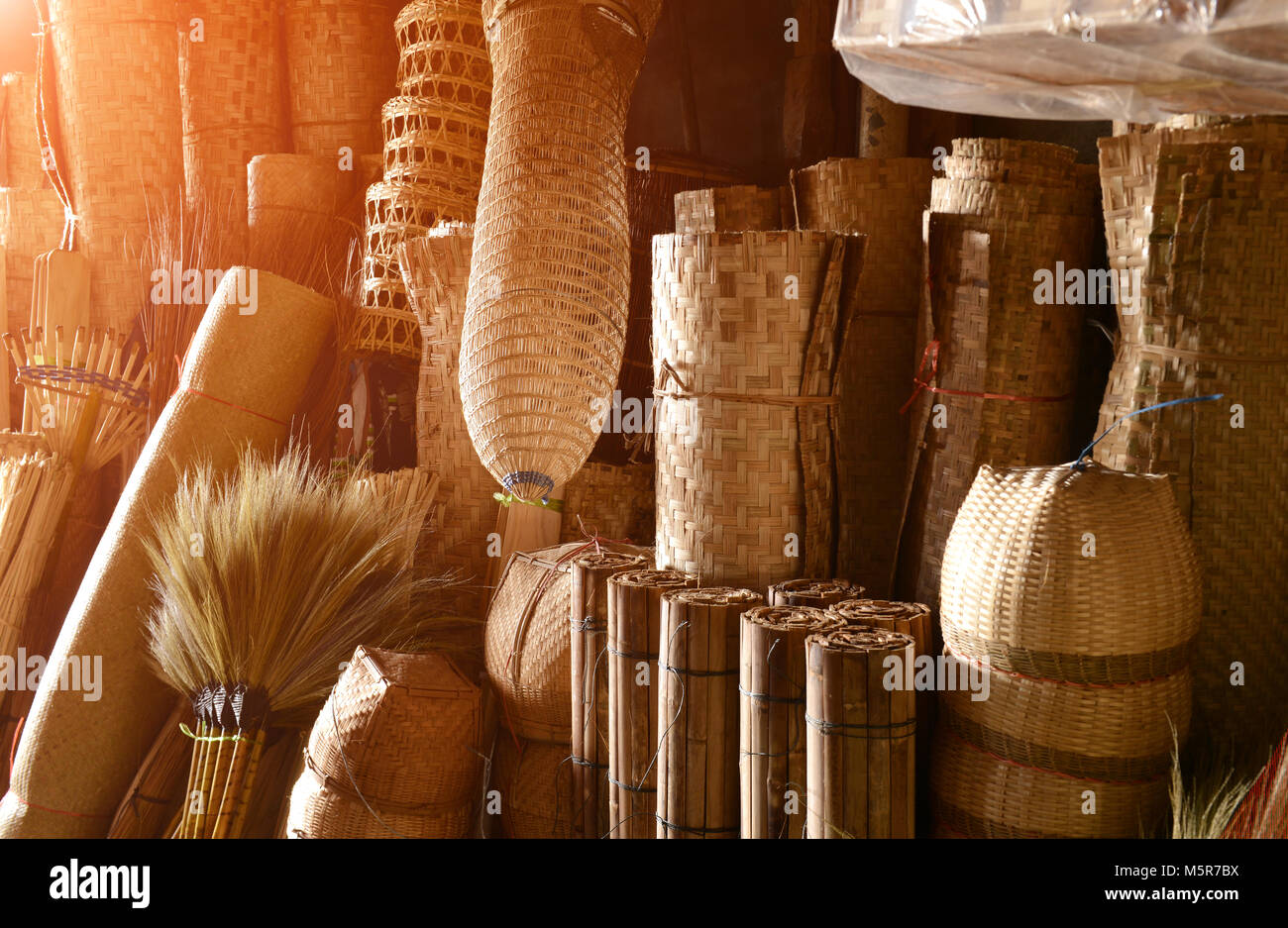 basketwork from bamboo in thailand natural handmade Stock Photo - Alamy