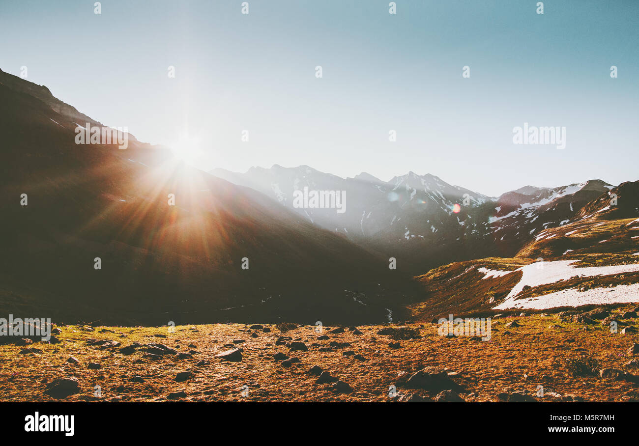 Mountains Landscape summer Travel serene scenic sun light Stock Photo ...