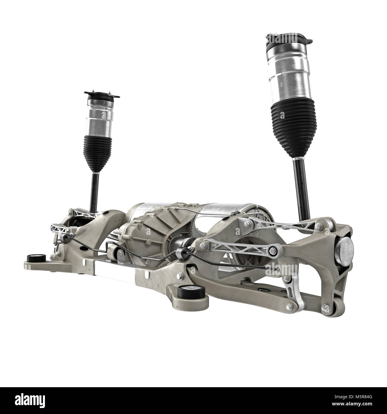 Electric car back suspension with engine on white. 3D illustration ...