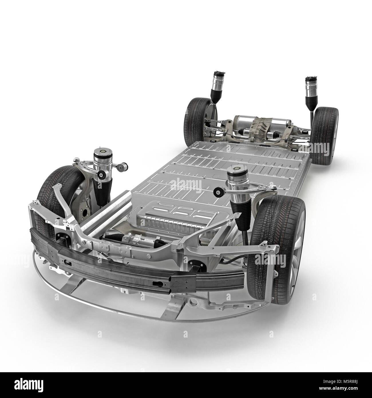 Render of electric car chassis isolated on white. 3D illustration Stock ...