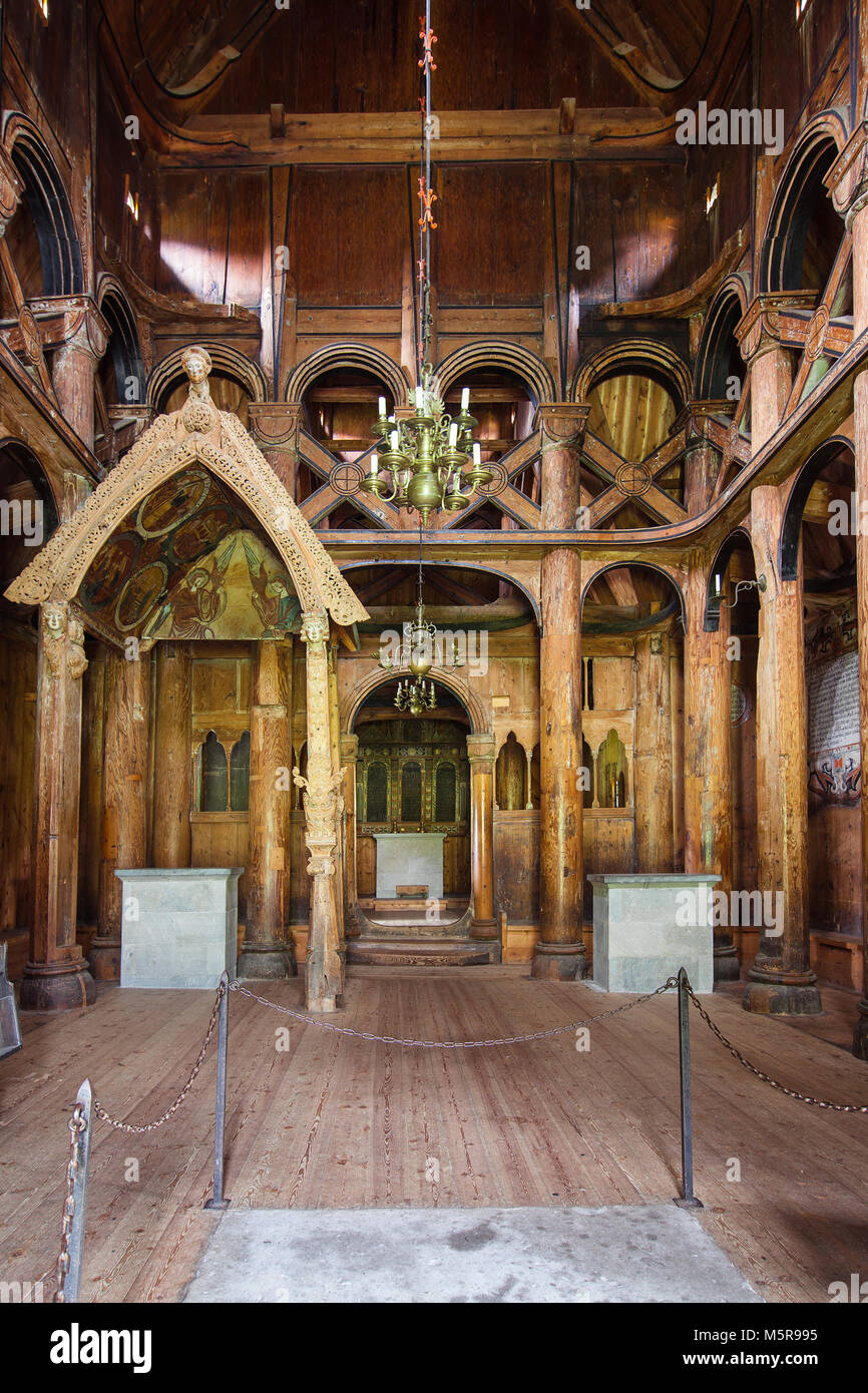 Interior of the Hopperstad Stave Church in Vikoyri, Sogn og Fjordane ...