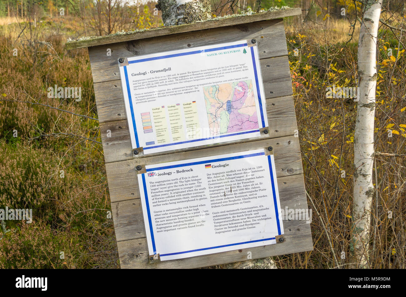 Tourist information sign with map in Evje mining area. Evje og Hornnes ...
